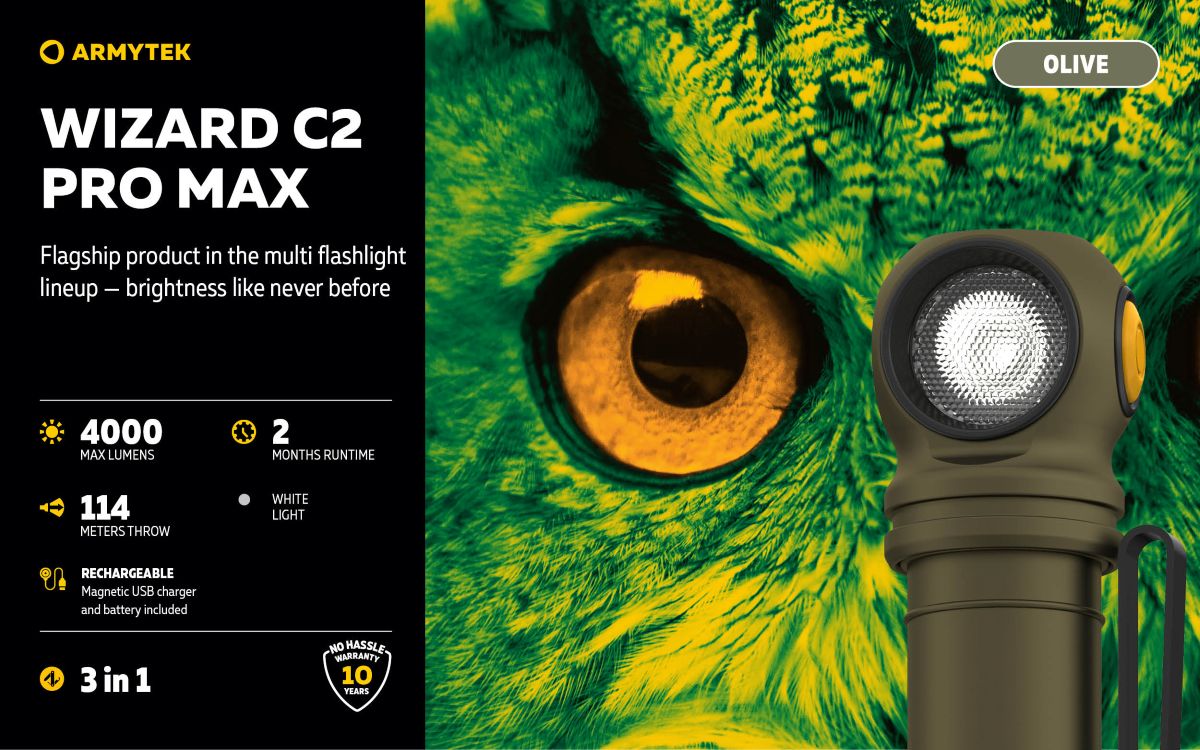 Armytek Wizard C2 Pro Max Olive White Headlamp – 4000 Lumens ...