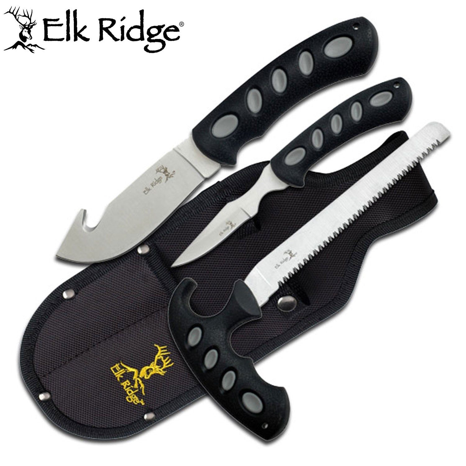 Elk Ridge Gut Hook Skinner Knife, Caper Knife & Bone Saw Hunting Set ...